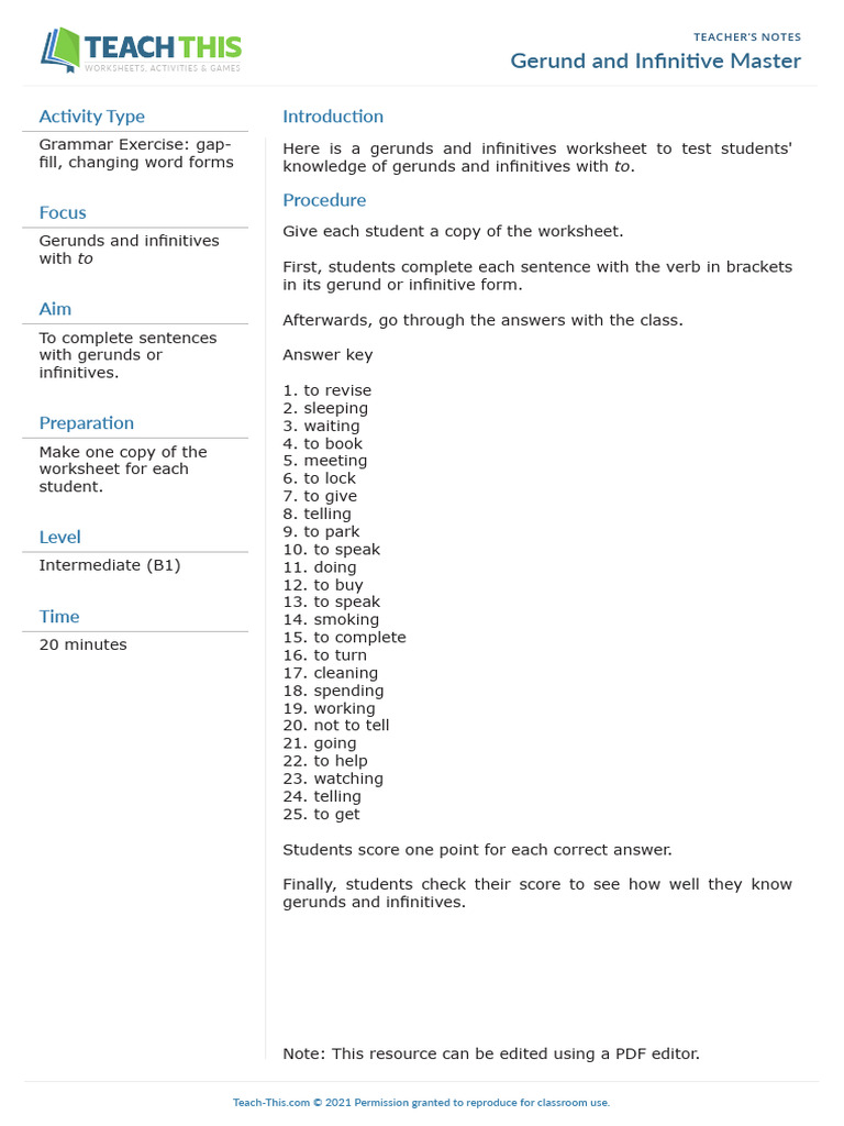 Gerund and Infinitive Master | PDF