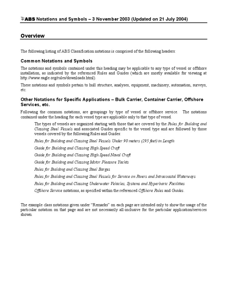 ABS Vessel Notations Guide | PDF | Yacht | Watercraft