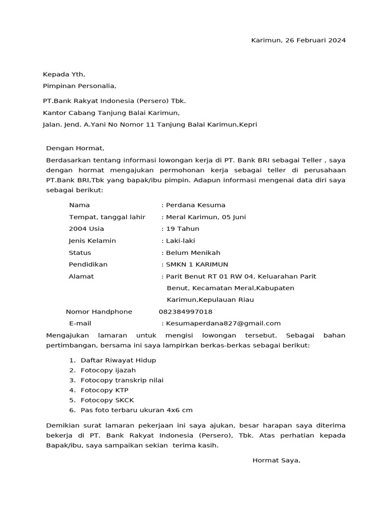 Surat Lamaran Ijal Ku | PDF