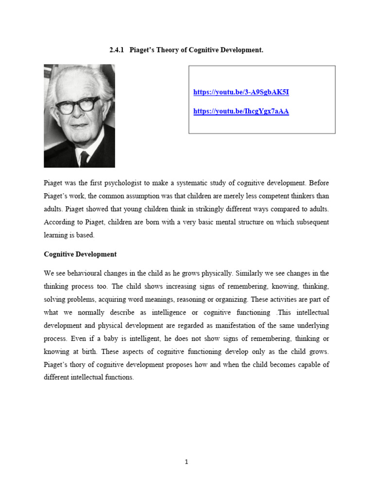 Piaget's Stages of Cognitive Development | PDF | Schema (Psychology ...