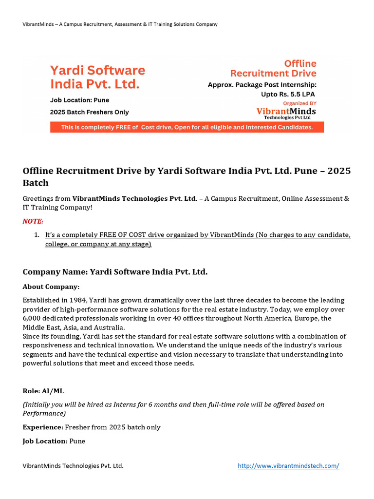 Yardi Software India PVT Lts PKG 5.5 LPA 2025 Batch | PDF | Artificial ...