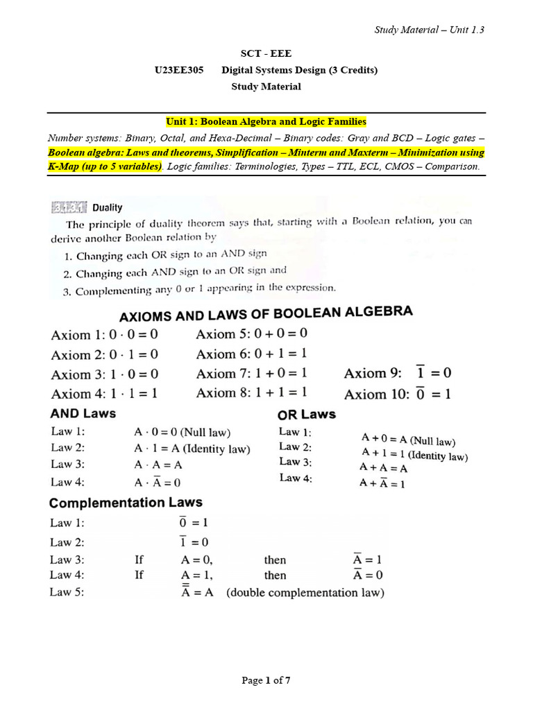 Unit 1.3 - Boolean Algebra | PDF