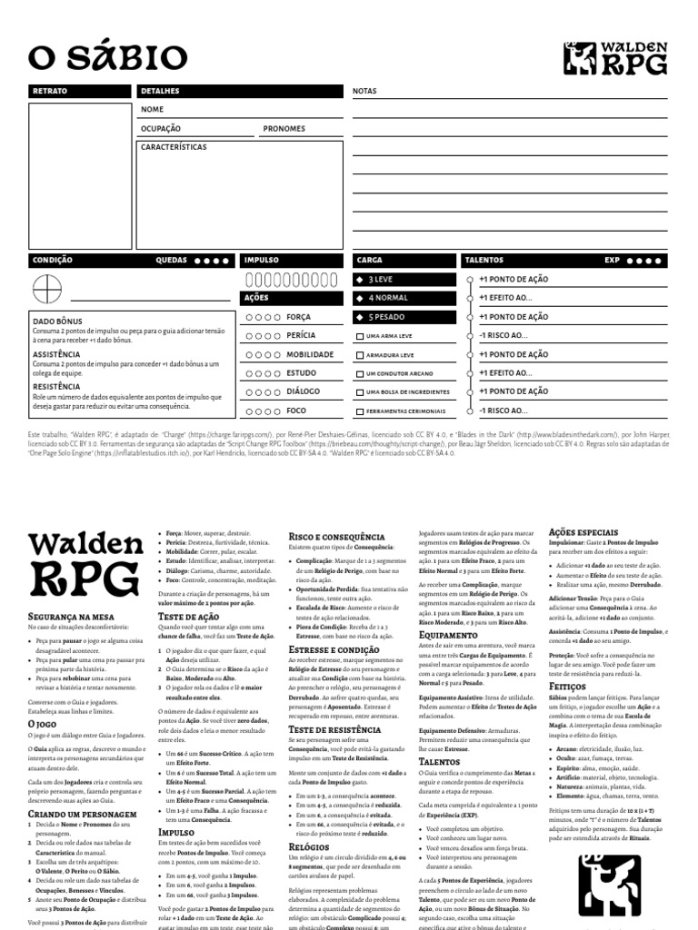 Walden - Ficha Sábio Editável | PDF | Jogos de RPG