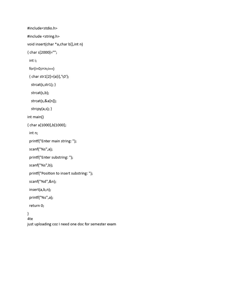 C Program: Insert Substring Function | PDF