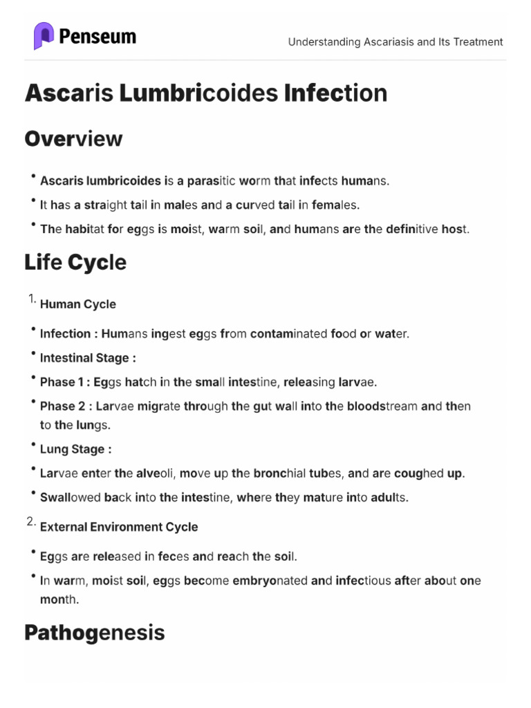 Understanding Ascariasis and Its Treatment | PDF