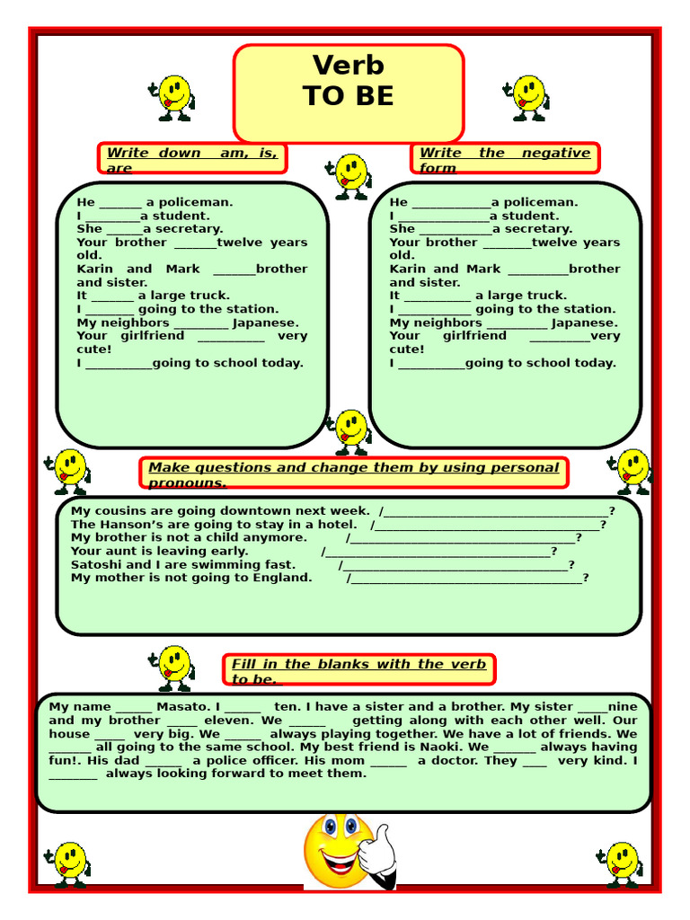 Fill in the Blanks: Verb to Be Exercises | PDF