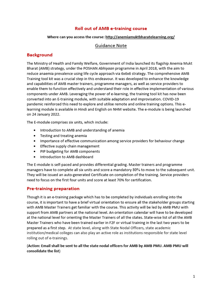 AMB E-Training for Health Workers | PDF