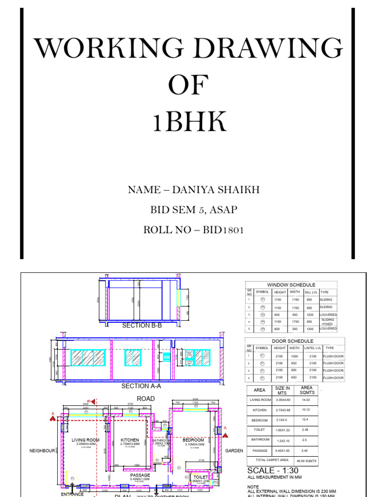 Working Drawing of 1 BHK (Sem 5) | PDF | Door | Bathroom
