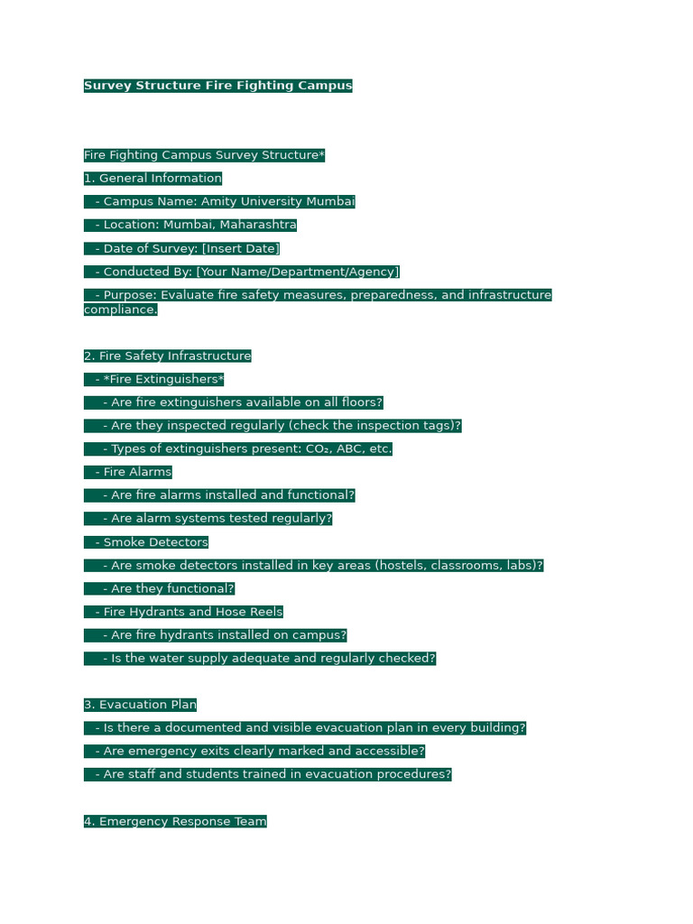 Survey Structure Fire Fighting Campus | PDF