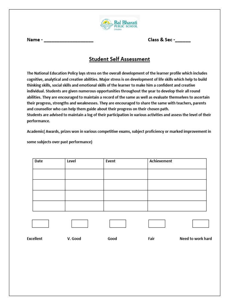 Student Self Assessment | PDF | Learning | Cognition