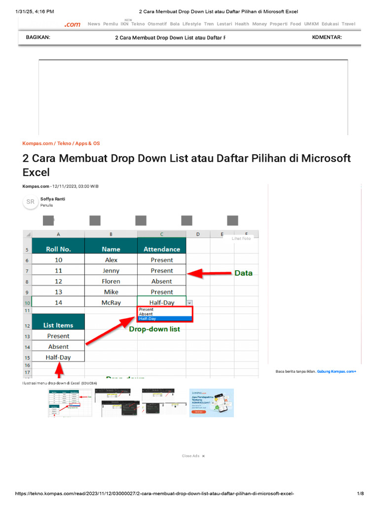 2 Cara Membuat Drop Down List atau Daftar Pilihan di Microsoft Excel | PDF