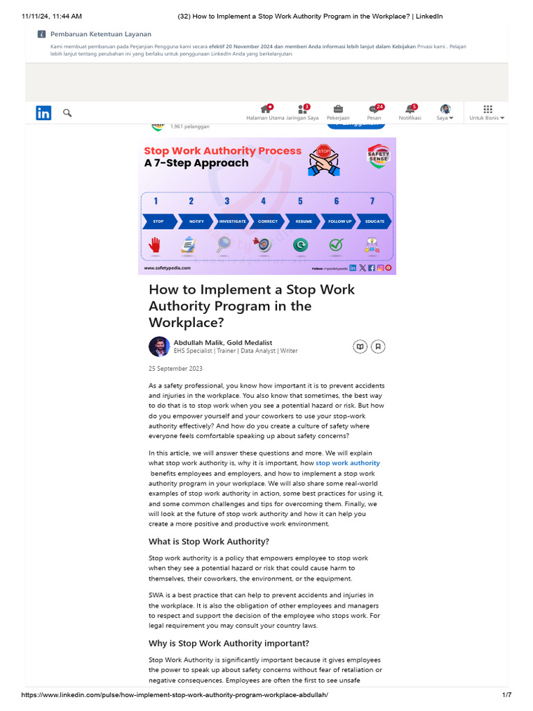 How To Implement A Stop Work Authority Program in The Workplace - LinkedIn | PDF | Artificial ...