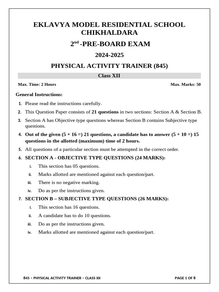 Physical Activity Trainer Pre Board II-2025 EMRS | PDF | Cardiopulmonary Resuscitation ...