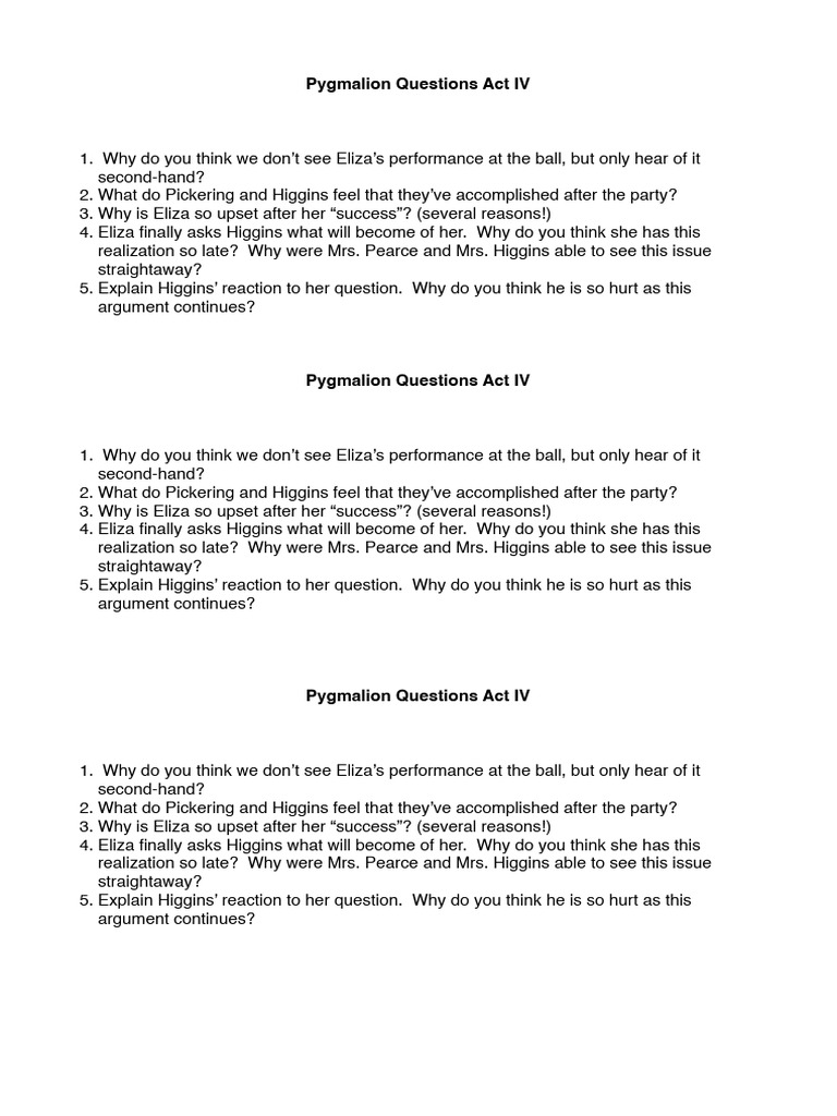 Pygmalion Act IV Study Guide | PDF
