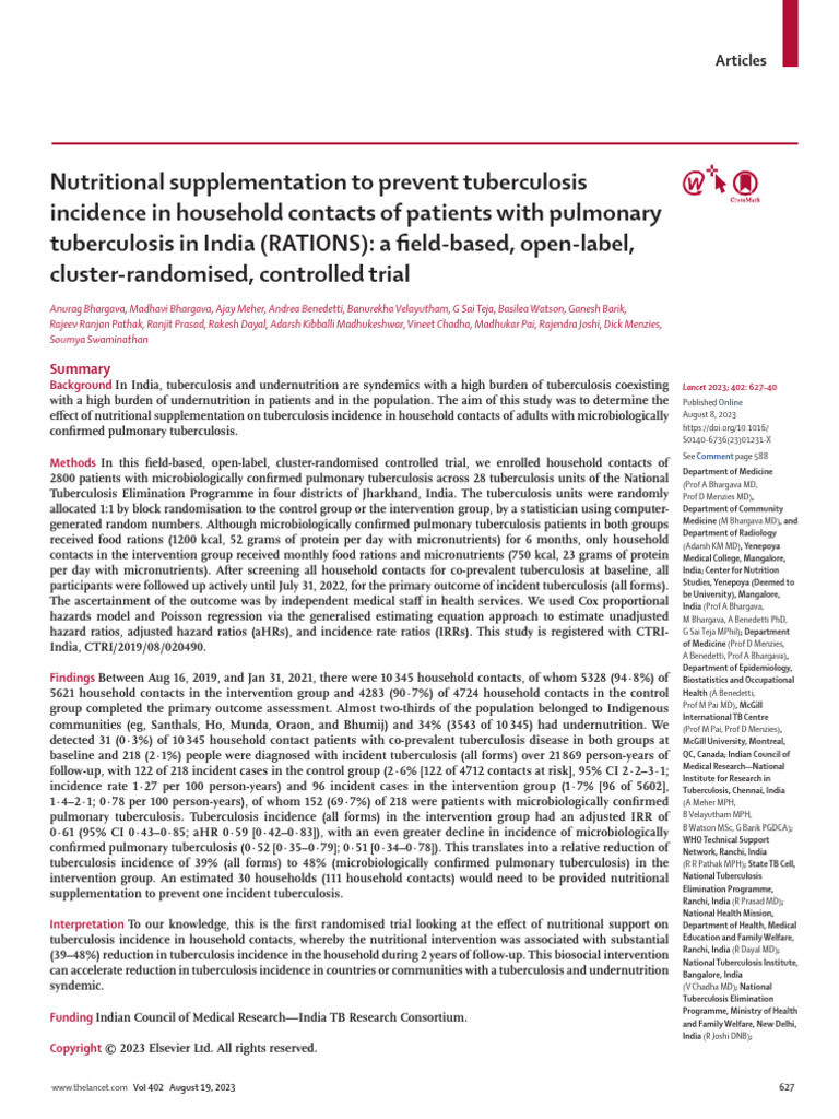 RATIONS Lancet 2023 | PDF | Tuberculosis | Malnutrition