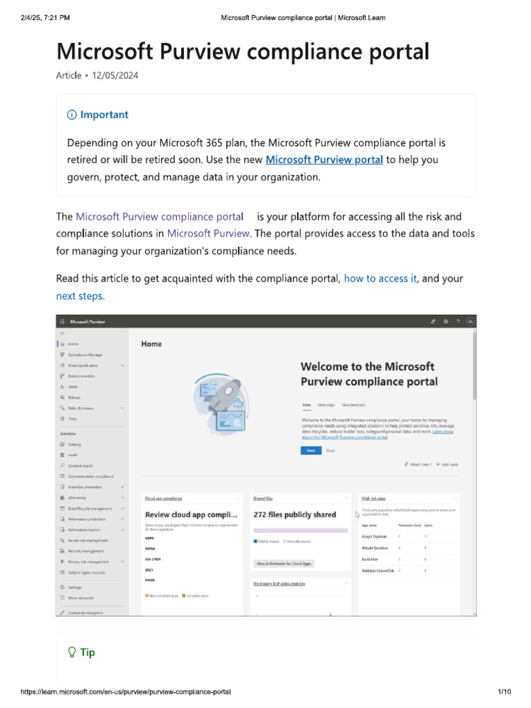 Microsoft Purview Compliance Portal | PDF