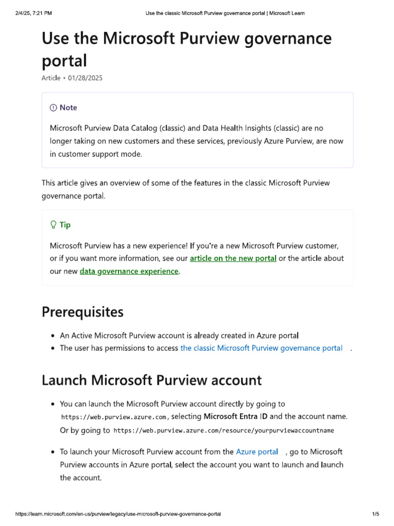 Use The Microsoft Purview Governance Portal | PDF