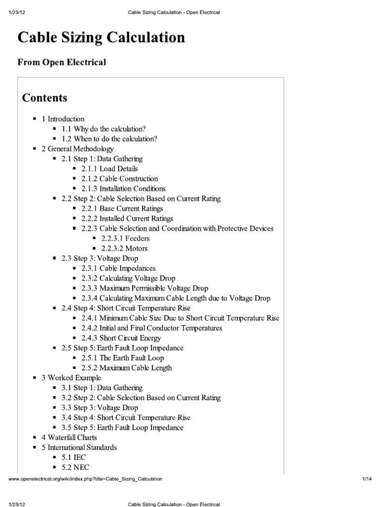 Cable Sizing Calculation | PDF