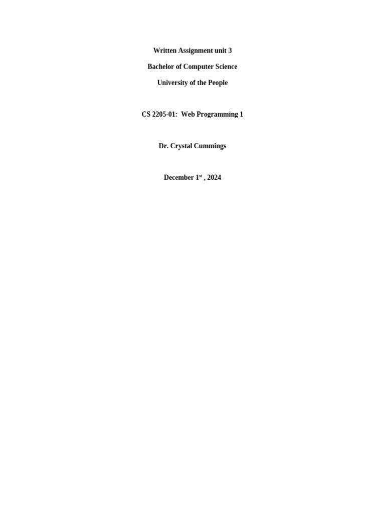 Written Assignment unit 3 Web Programming | PDF | Html Element | Computing Written Assignment unit 3 Web Programming | PDF | Html Element | Computing