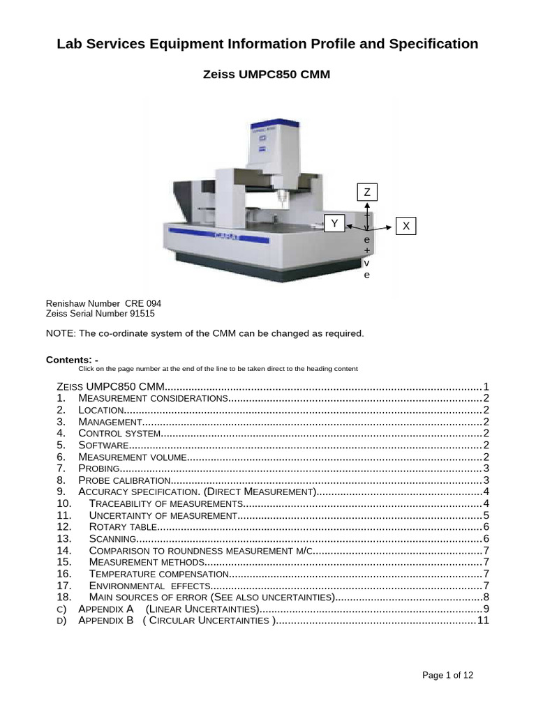 Zeiss UMPC850 CMM Specifications | PDF | Calibration