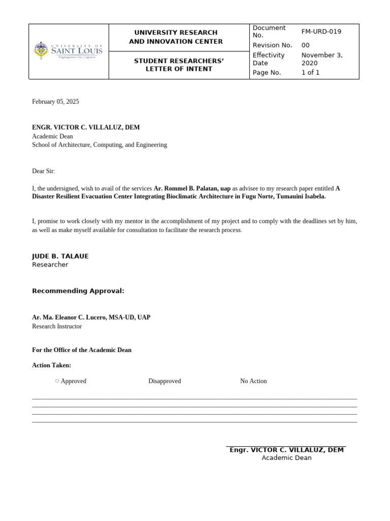 FM URD 019 Letter of Intent | PDF