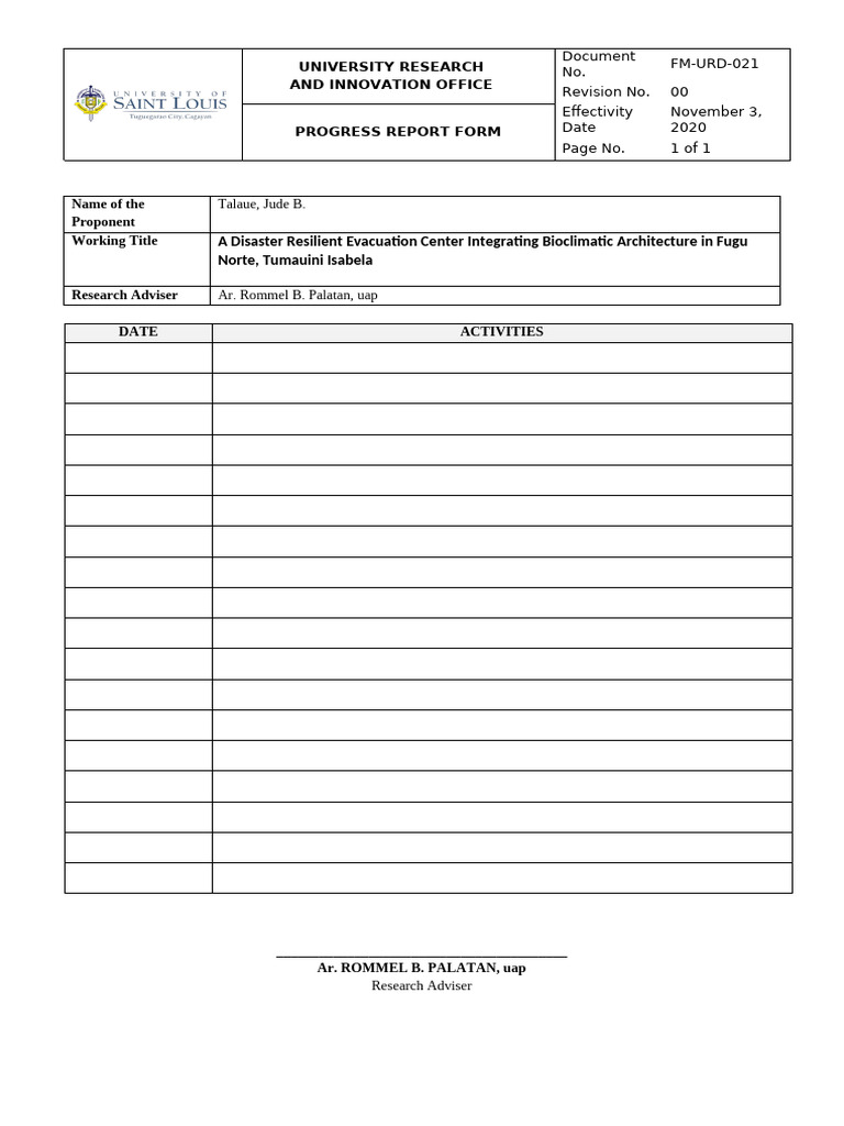 FM URD 021 Progress Report Form | PDF