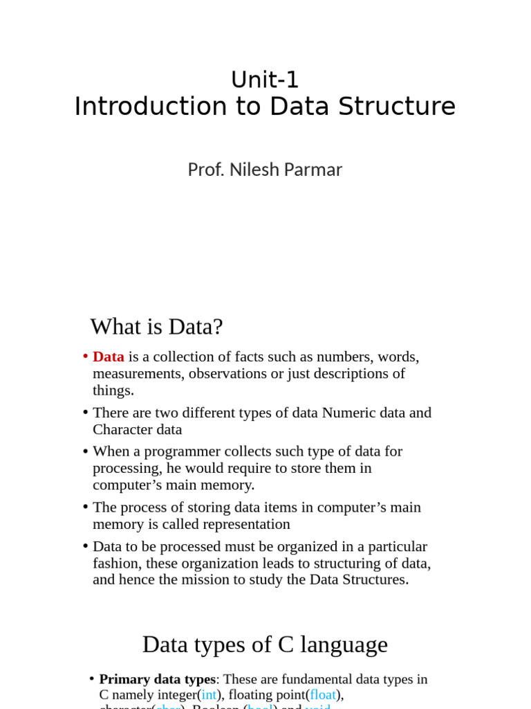 UNIT-1 Introduction to Data Structure | PDF | Pointer (Computer ... UNIT-1 Introduction to Data Structure | PDF | Pointer (Computer ...
