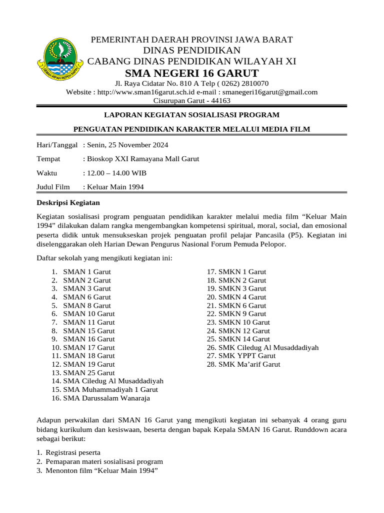 Laporan Kegiatan Sosialisasi Program Penguatan Pendidikan Karakter | PDF