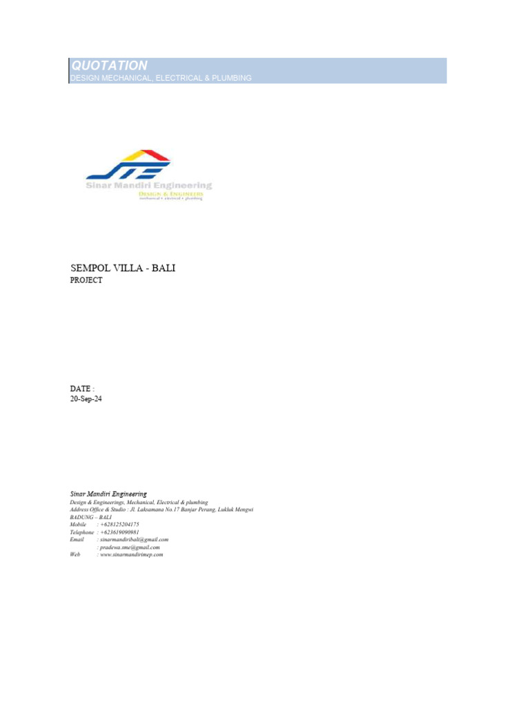 Quotation MEP Design Sempol Villa | PDF