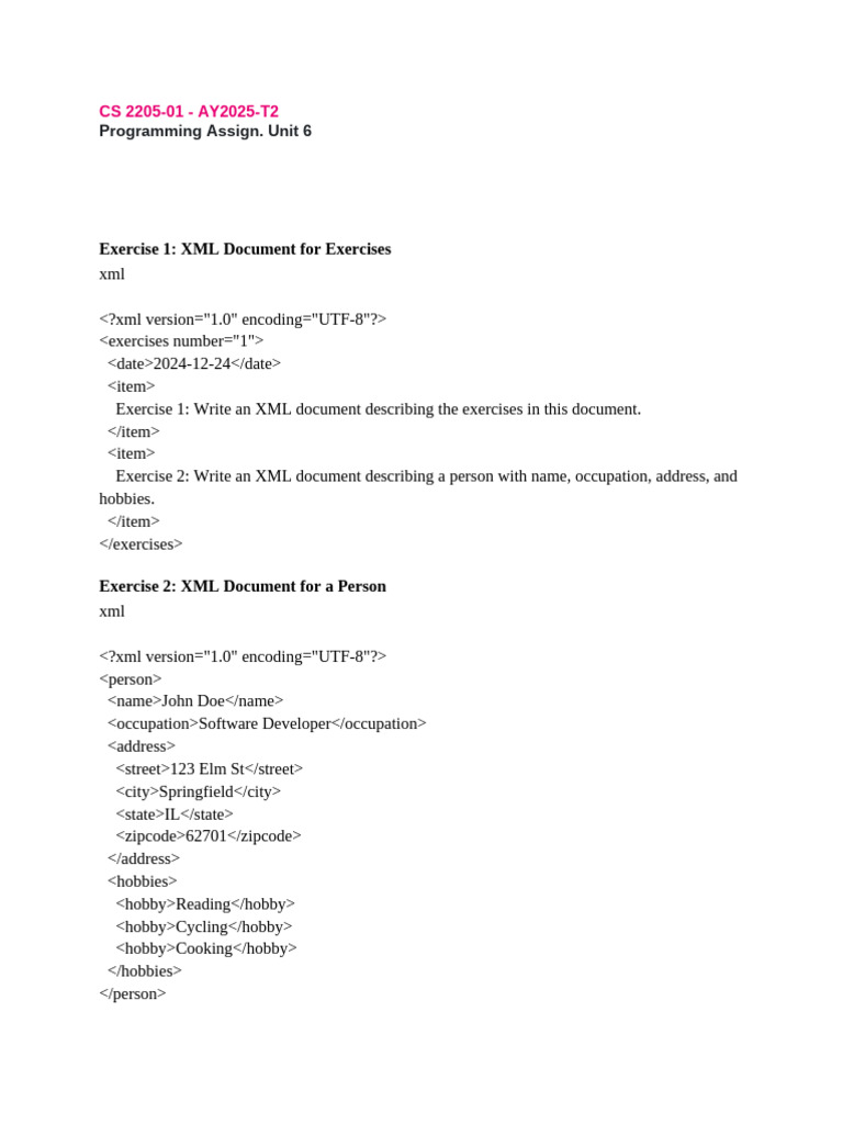 XML Document for Exercises | PDF