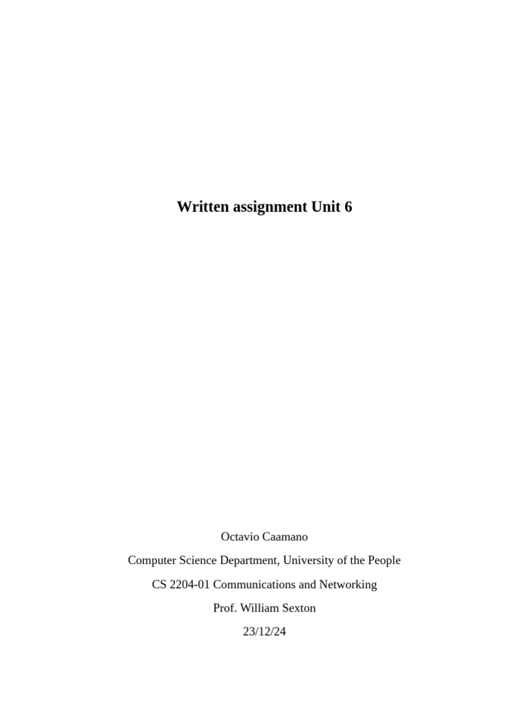 CS 2204-01 Communications and Networking Written Assignment 6 | PDF | Transmission Control ...
