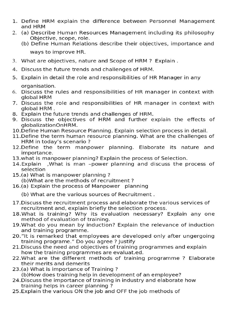 Human resource management important questions | PDF
