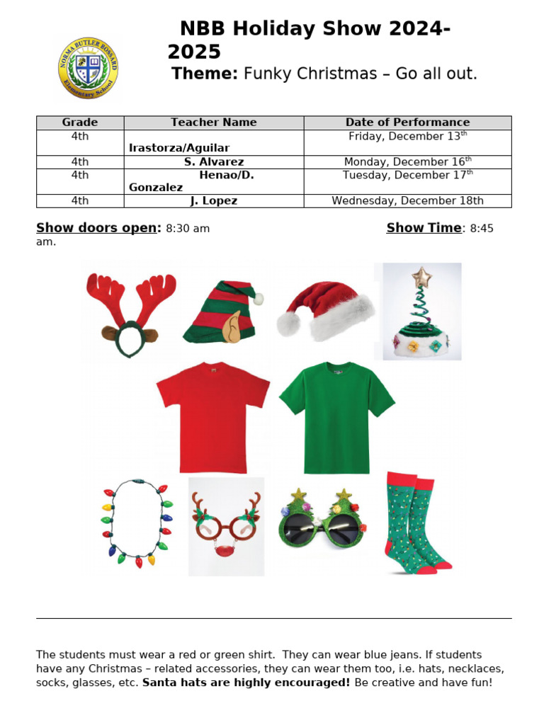 4th Grade Holiday Show Info 1 Sss | PDF