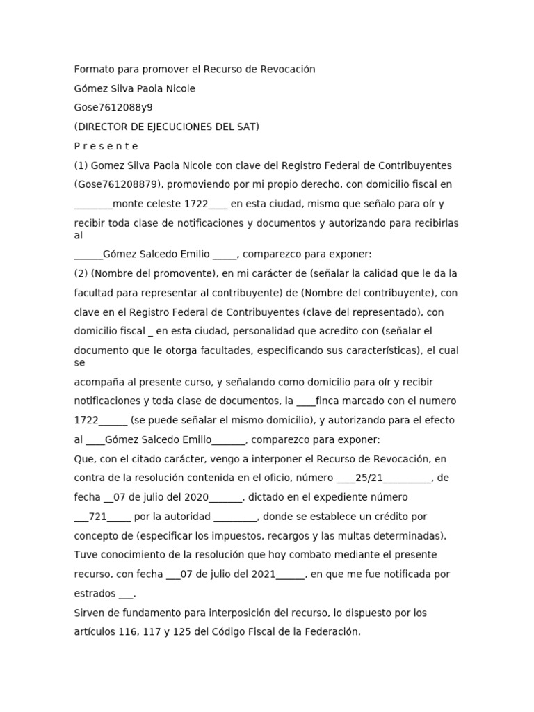 Formato para Recurso de Revocación | PDF | Gobierno