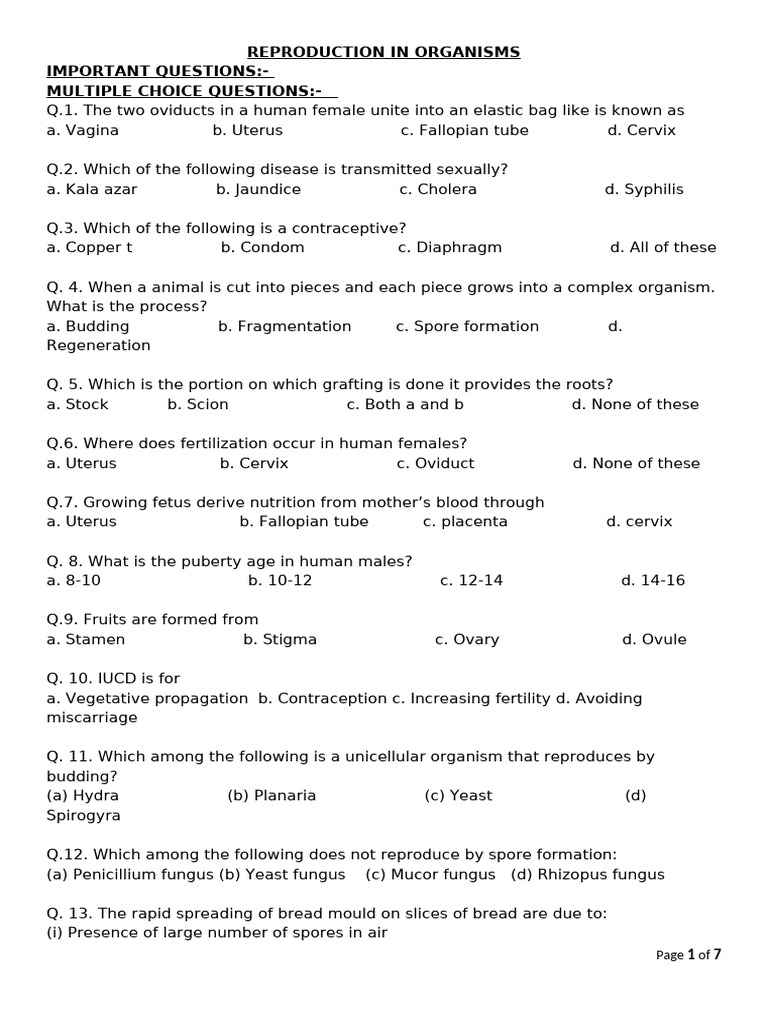 Key Questions on Organism Reproduction | PDF | Sexual Reproduction | Embryo