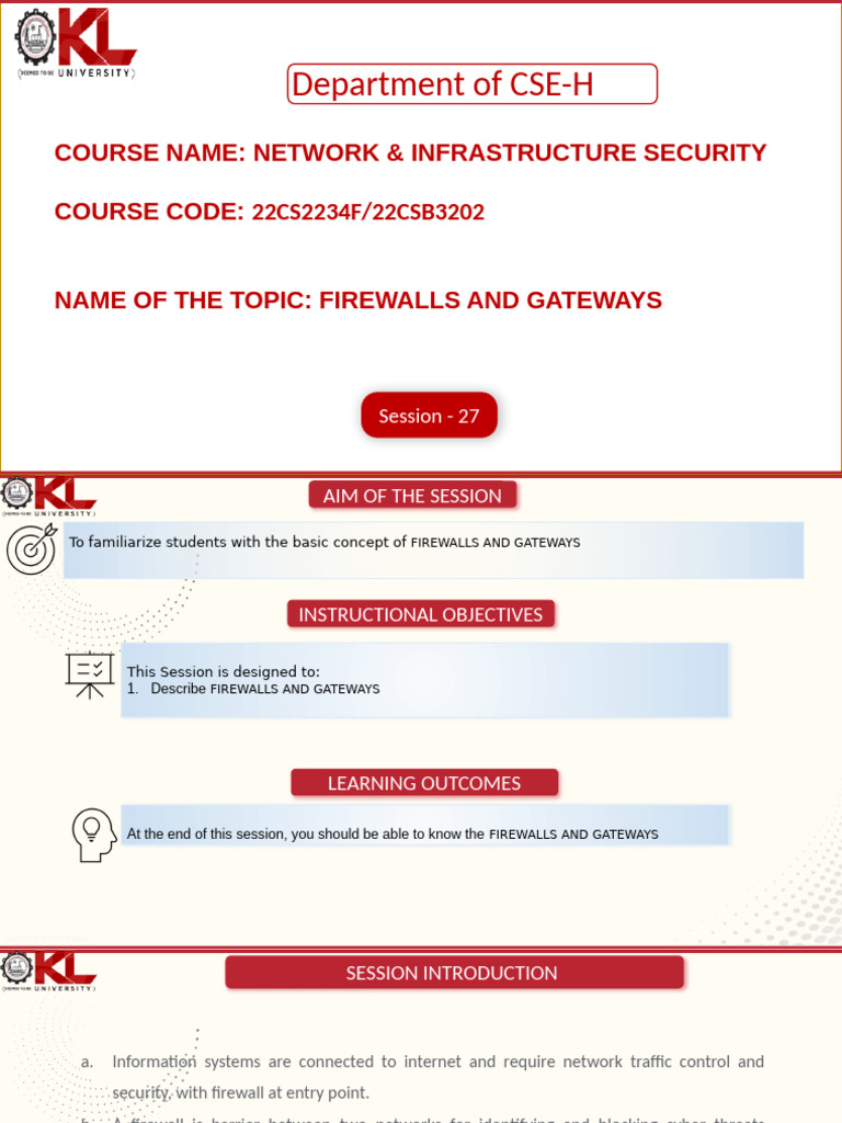 Session 27 Firewalls, Gateways | PDF | Firewall (Computing) | Internet Protocols