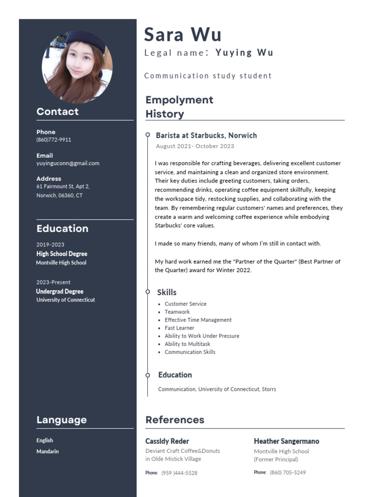 Sara Wu (Yuying Wu) Resume | PDF
