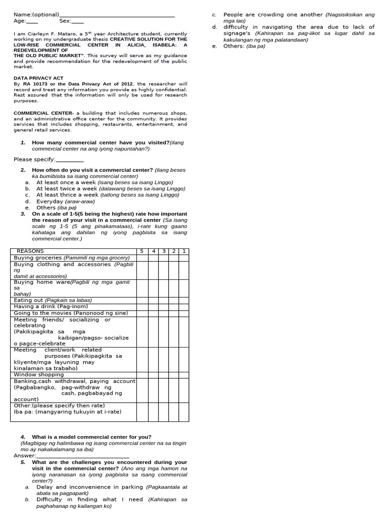MATARO QUESTIONNAIRE (Updated) | PDF