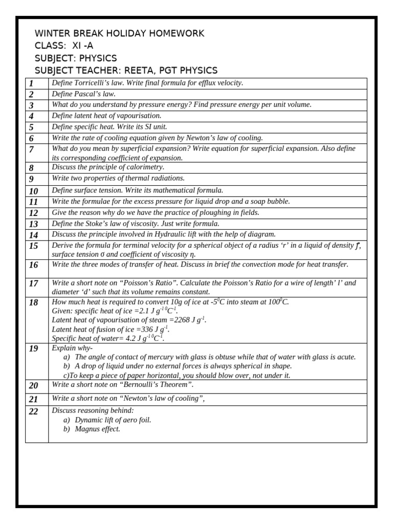 11 HHW Winter Break | PDF