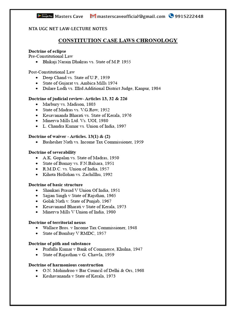 Constitution Case Laws Chronology | PDF | Legal Documents | Justice