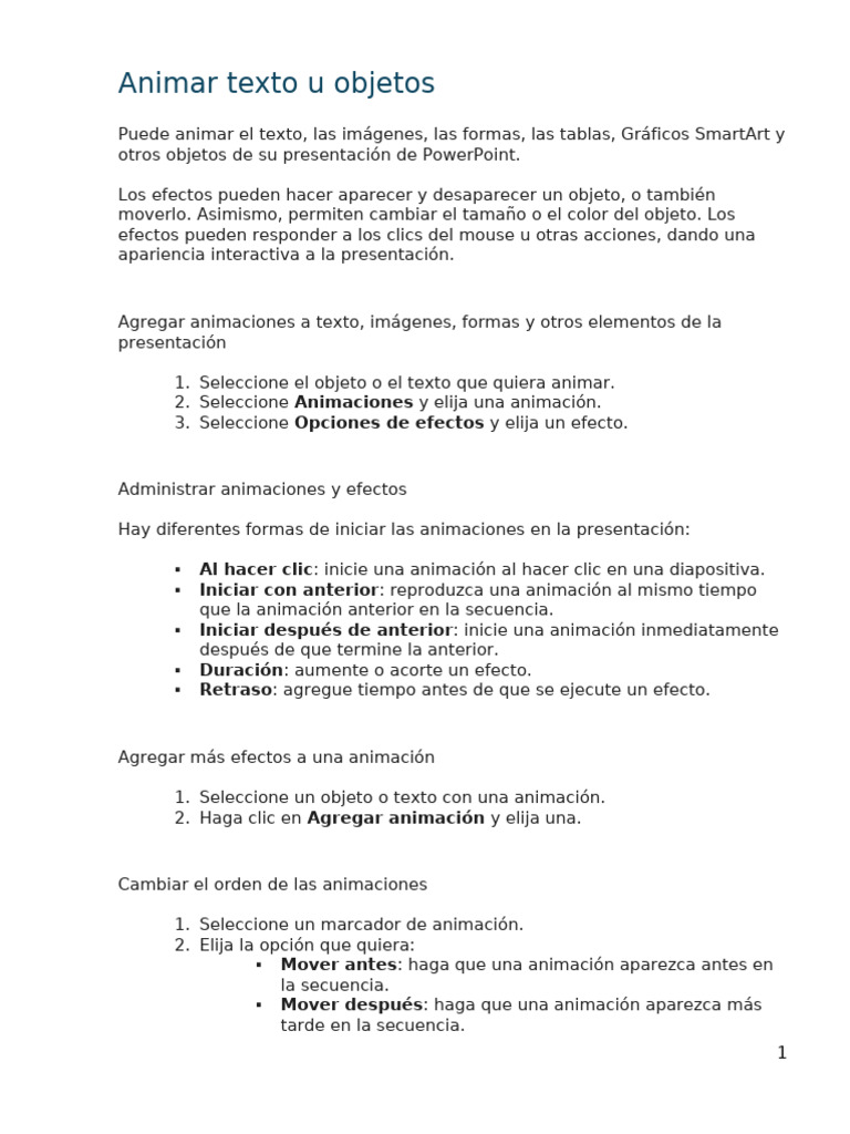 Animar texto u objetos | PDF | Microsoft Office | Microsoft PowerPoint