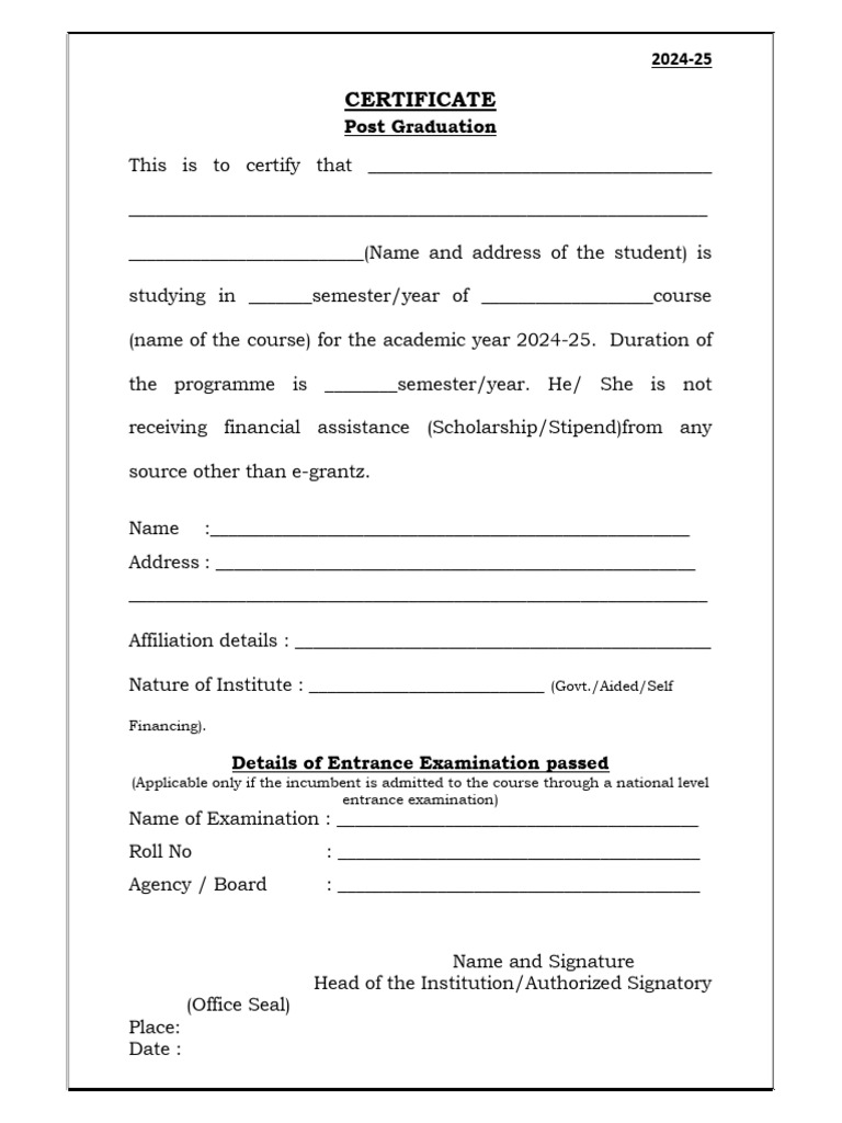 Post Graduation Certificate 2024-25 | PDF