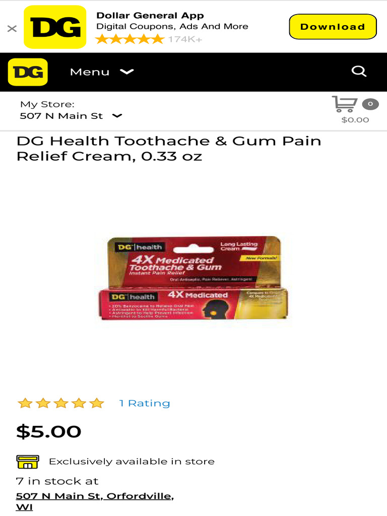 DG Health Toothache & Gum Pain Relief Cream, 0.33 Oz | PDF
