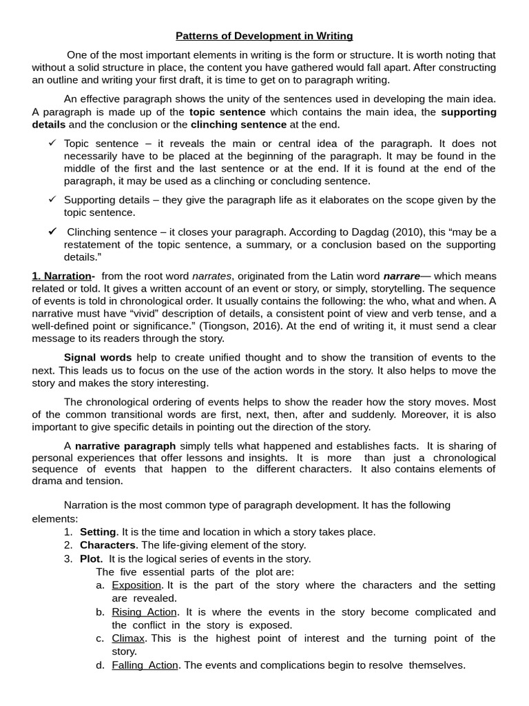 Quarter 3 - Patterns of Development in Writing | PDF | Narration | Argument