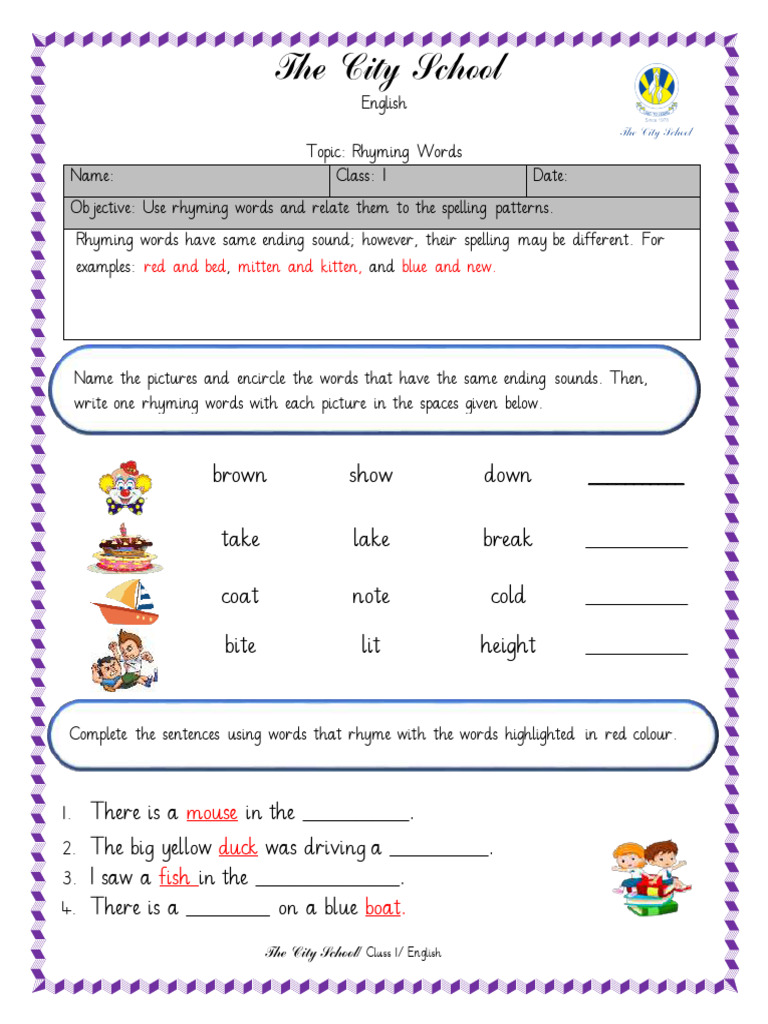 Rhyming Words for Class 1 Students | PDF