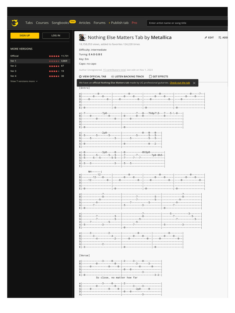 NOTHING ELSE MATTERS TAB by Metallica at Ultimate-Guitar | PDF ...