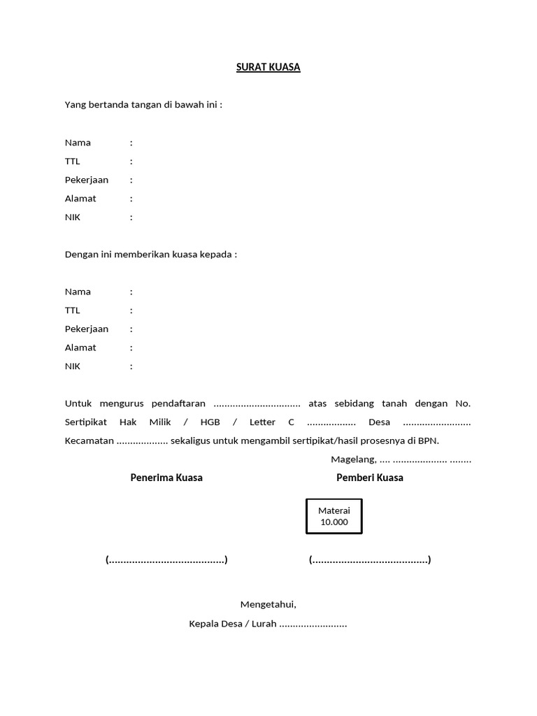 Contoh Surat Kuasa | PDF