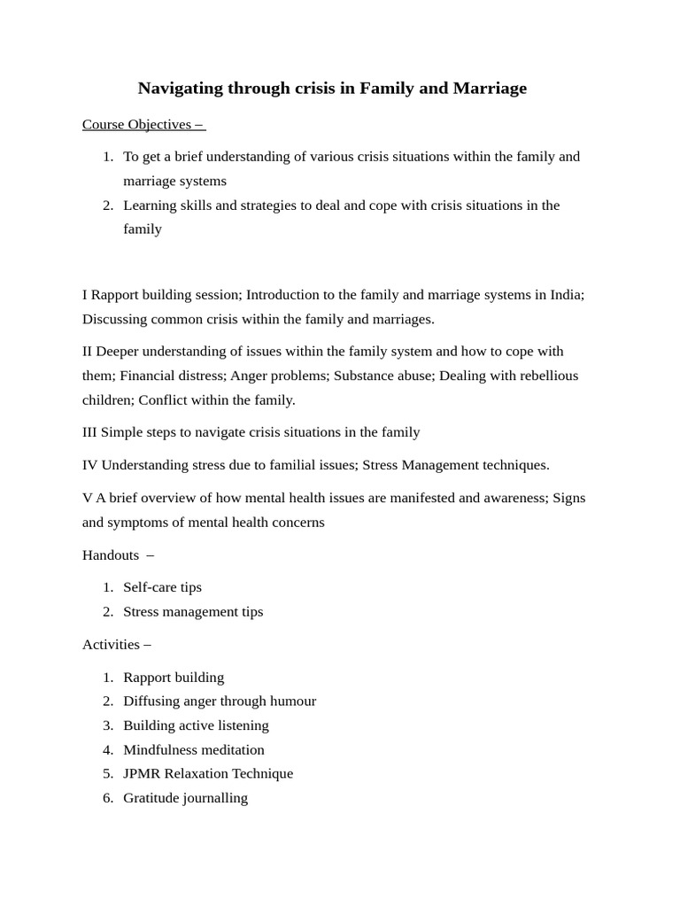 Navigating through crisis in Family and Marriage | PDF
