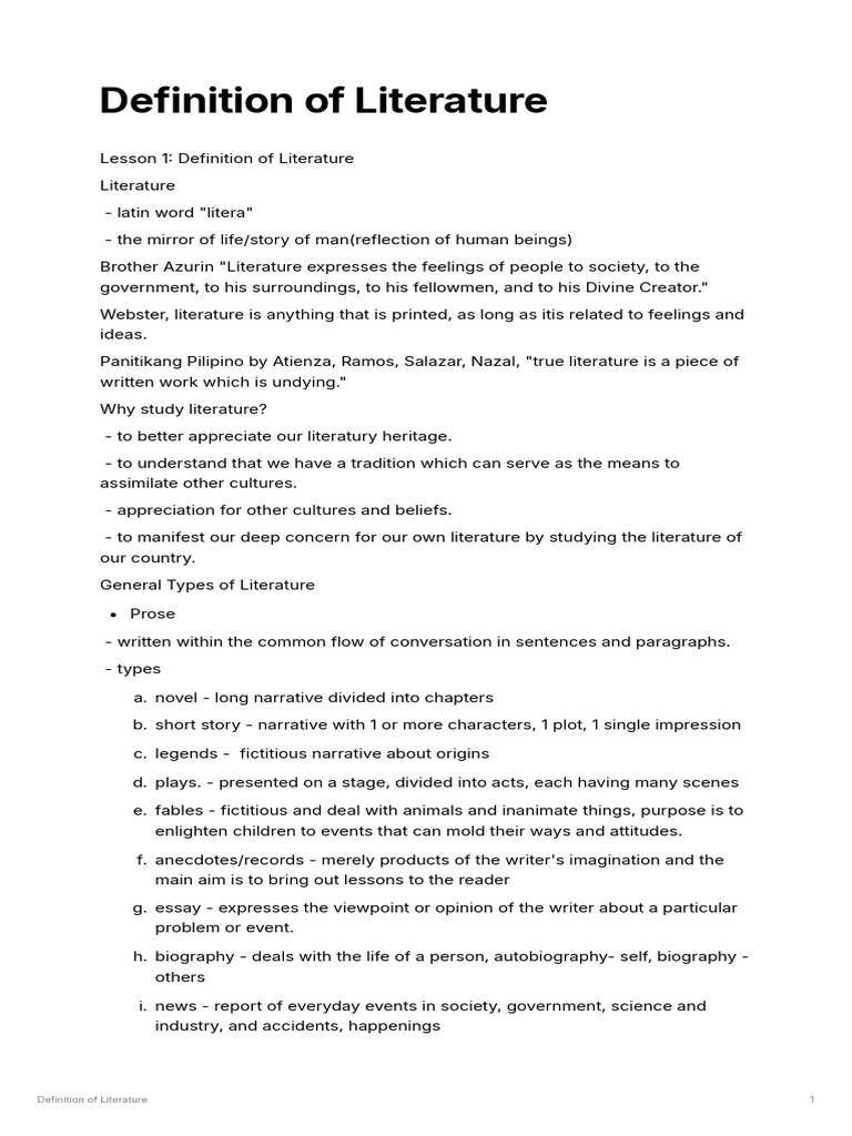 Understanding Literature: Definitions & Types | PDF | Poetry | Narrative