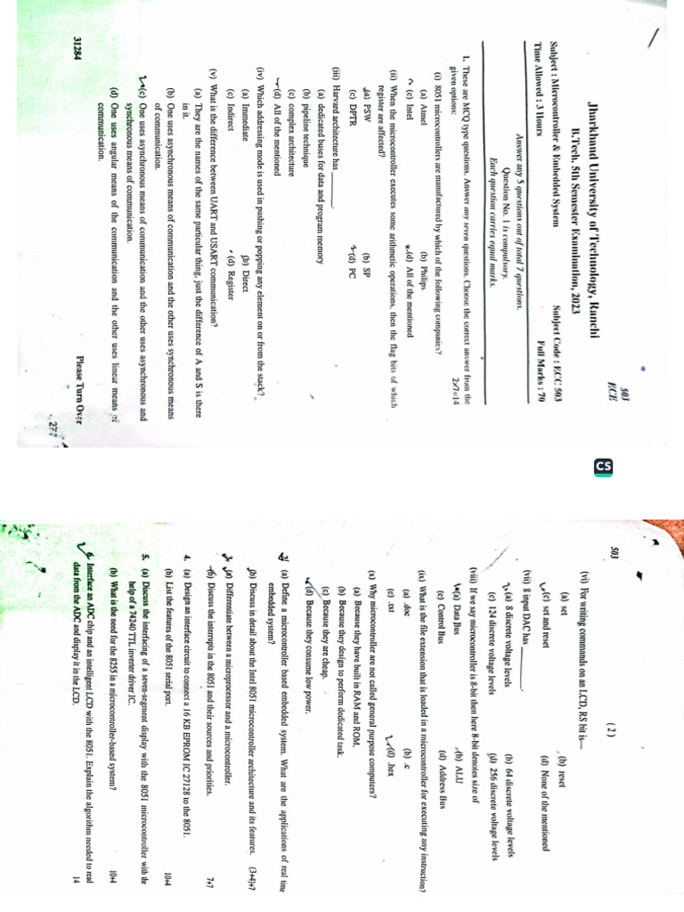 JUT Ranchi 5th Sem 2024 | PDF